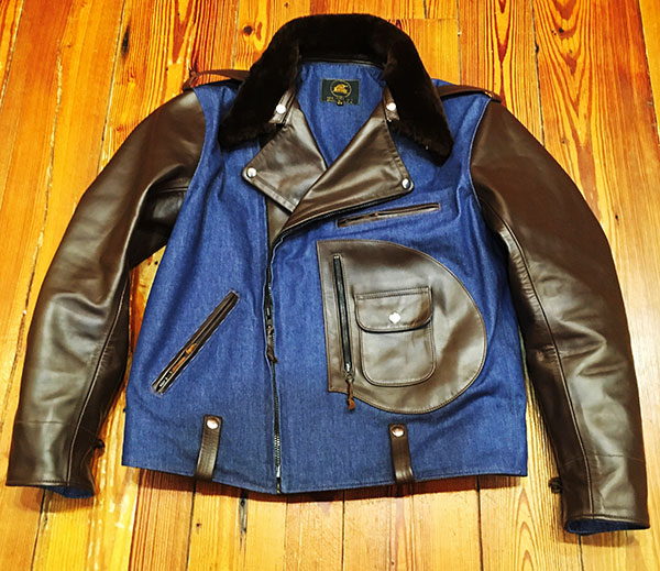 BUCO J23, Horsehide/Denim Combo w/ NOS Vintage Mouton Collar