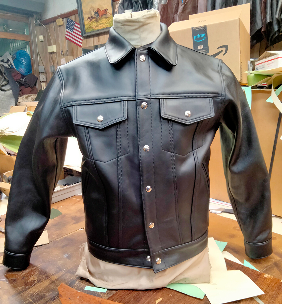 Motorcycle Horsehide Leather Jeans Jacket